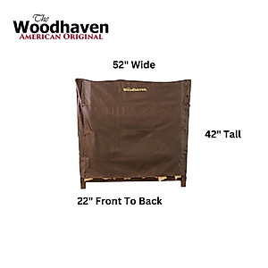 Woodhaven 4 Foot Waterproof Full Cover - Covers 1/4 Cord Outdoor Firewood Rack - Reinforced Vinyl With Velcro Straps - Keeps Logs Dry (Brown)