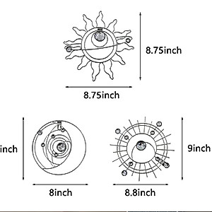 Manortang Silver Metal Abstract Sun Moon Star Art Wall Decor,Modern Wire Line Art Decorations,Embelished Silver Foil Art,Mystical Star Circle Planet Handmade Wall Decor Party Office Kitchen Bedroom Bathroom Living Room 9inch