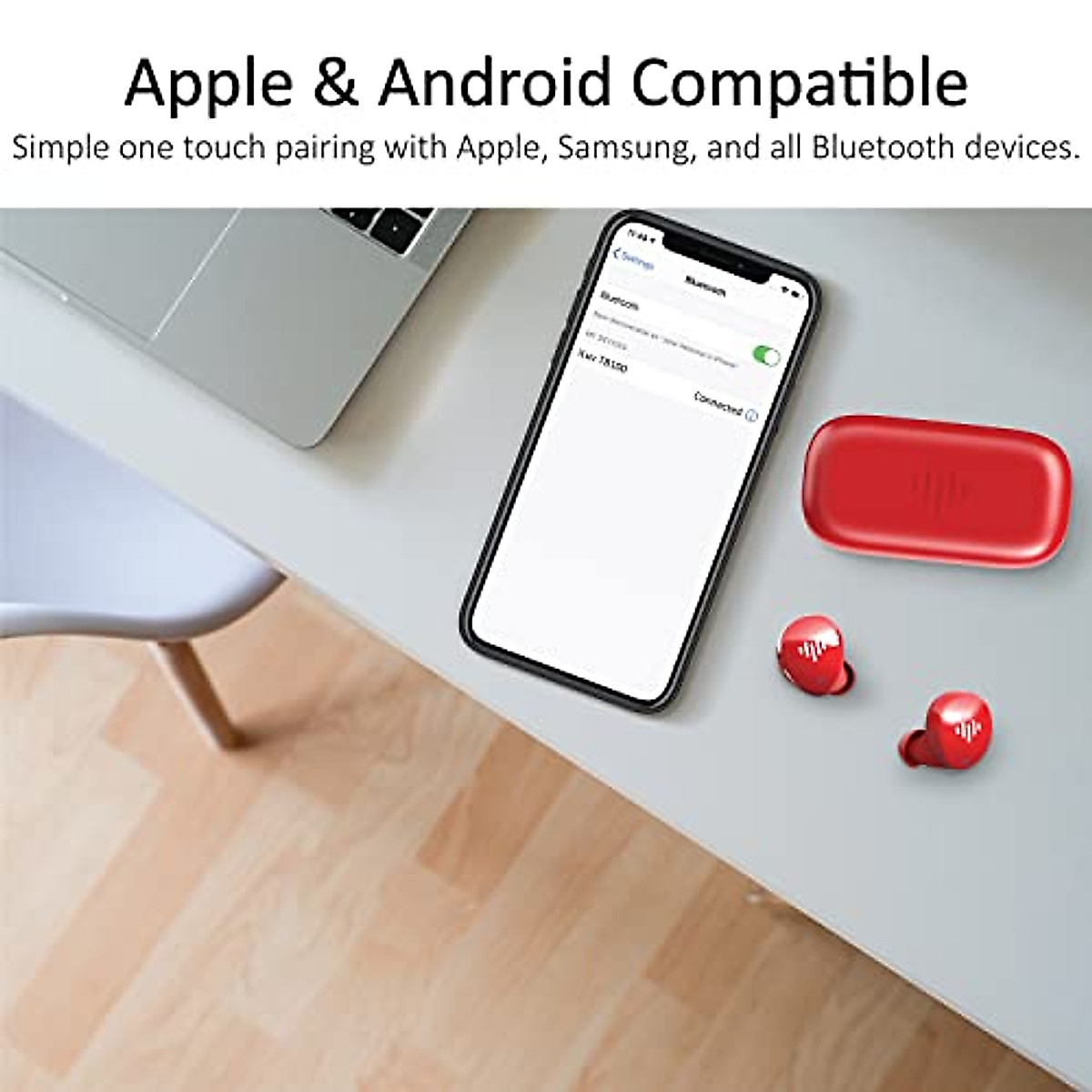 iLuv myBuds Wireless Earbuds, Bluetooth 5.3, Built-in Microphone, 20 Hour Playtime, IPX6 Waterproof Protection, Compatible with Apple & Android, Includes Charging Case & 4 Ear Tips, TB100 Red