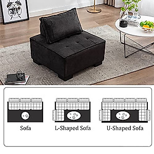 Tmosi Modular Square Armless Single Sofa Couch Chair,Modular Sectional Sofa with Sturdy Backrest and Removable Pillows,Armless Lazy Chair for Bedroom (Polyester,Black)
