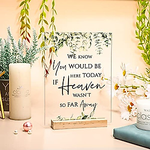 Rustic Wedding Decorations Sympathy Gift in Loving Memory Wedding Sign 7.87 x 5.91 Inch Acrylic Wedding Memorial Sign with Wood Place Card Holder for Anniversary Reunion Ceremony Reception Remembrance