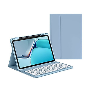 kaitesi Keyboard Case for iPad 9th Generation 8th 7th Gen 10.2"/ iPad Air 3rd Gen 10.5"/iPad Pro 10.5 inch Keyboard Case Detachable BT Keyboard Round Key (Misty Blue)