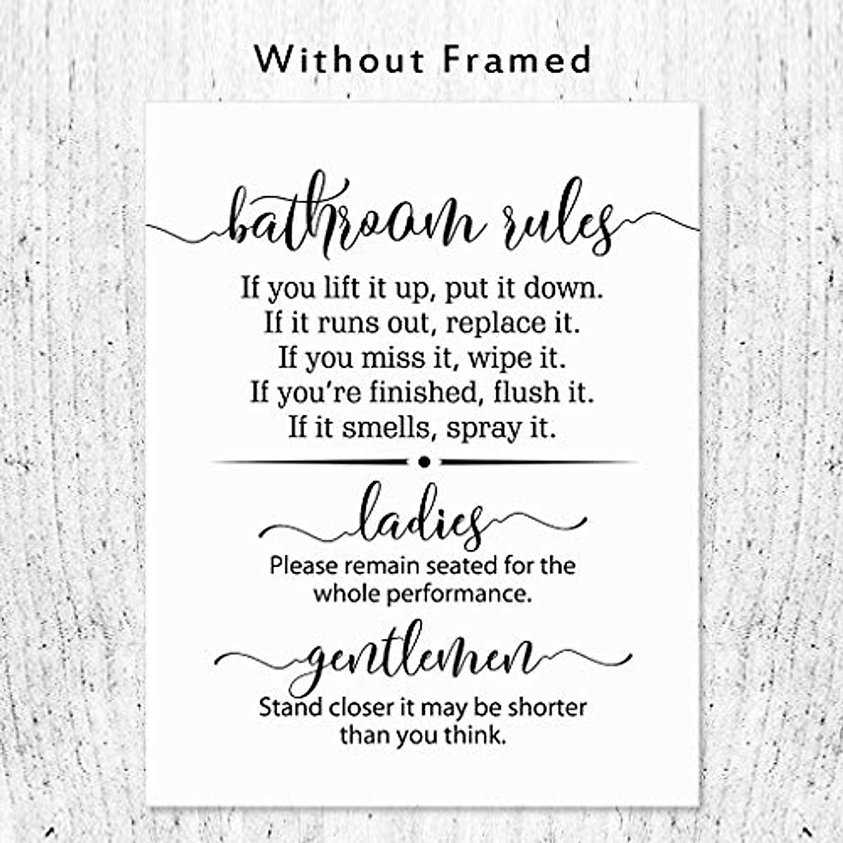 Bathroom Rules Sign, Bathroom Wall Decor, Funny Bathroom Sign, Flush the Toilet, Toilet Sign, Guest Bathroom Sign, Please Remain Seated, 8 x 10 Inches Unframed