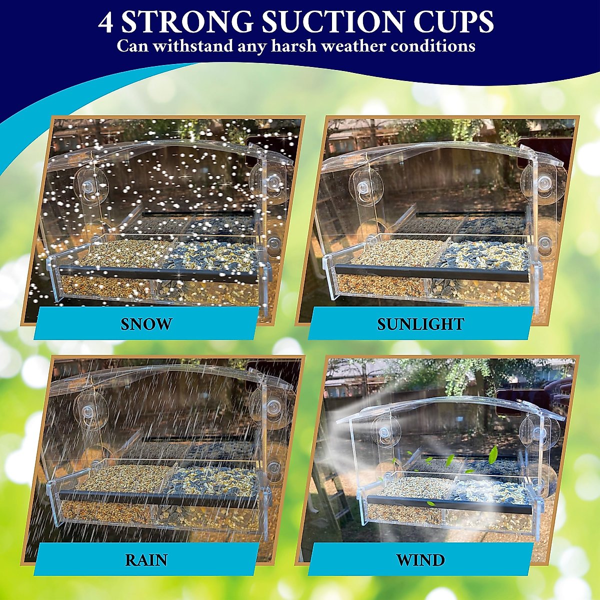 GoGiffy (2-Pack) Acrylic Window Bird House Feeders for Outside Viewing | Large Capacity with 4 Strong Suction Cups | Removable Seed Tray with Drain Holes | Easy to Refill & Clean | Squirrel Chew Proof