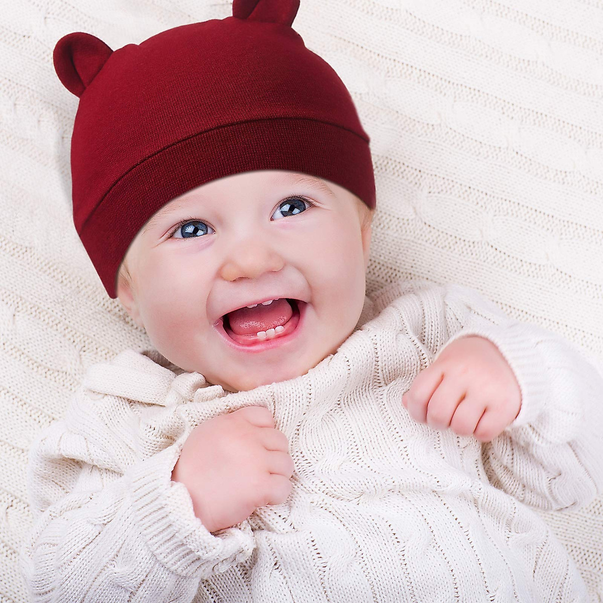 Geyoga 9 Pieces Newborn Baby Hat Bear Ears Infant Caps Baby Boy Girl Toddler Hats Beanie Caps (2 Ears) (Beautiful Colors, 2 Ears)