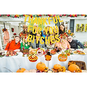 TF Girly Friendsgiving Party Decorations with Hanging Swirls, Gold Glitter Friendsgiving Decorations for Girl Home Office, Friendsgiving Banner, Thanksgiving Decorations for Mantel Fire Place Party