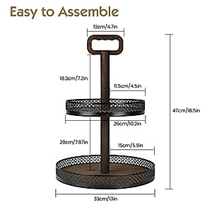 WeGXY Two Tiered Tray, Black Walnut Tiered Tray Stand,Farmhouse 2 Tier Tray,Wooden Rustic and Metal Lace Tiered Tray for Home Kitchen