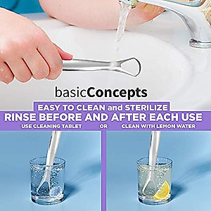 BASIC CONCEPTS Tongue Scraper for Adults (2 Pack), Reduce Bad Breath (Travel Cases Included), Stainless Steel Tongue Cleaners, 100% Metal Tongue Scraper with Case Fresh Breath Tongue Cleaner Oral