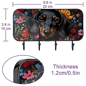 Dragon Sword Coat Rack Wall Mounted, 4 Tri Hooks for Hanging Coats,Wall Coat Hanger, Decorative Iron Hooks for Coat Hat Towel, Bathroom Kitchen (Retro Flowers Dachshund)