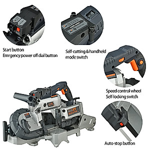 MAXXT Band Saw with Lightweight Aluminum Base 10 Amp 5 Inch Deep Cut Variable Speed Handheld Automatic Multipurpose Cut with Carrying Wheels Portable
