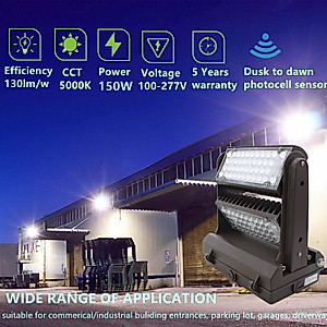 Rotatable LED Wall Pack Light with Dusk to Dawn Photocell, 150W 19500LM 800-1000W HPS/HID Equiv., 5000K Daylight ETL Commercial Outdoor Security Lighting for warehouse, Entrance, Parking, Garage
