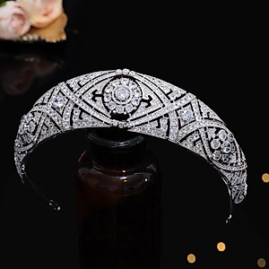 CZ Full Cubic Zirconia Tiaras and Crowns for Women Prom Quinceanera Birthday Meghan Markle Wedding Hair Accessories HG003 Silver