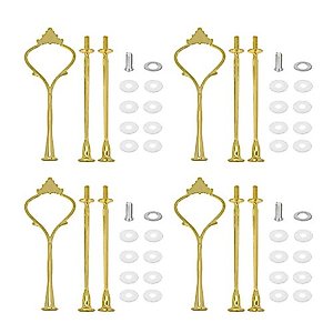 Quluxe 4 Sets 3 Tier Crown ＆ Sunflower Cake Stand Fruit Cake Plate Handle Fitting Hardware Rod Stand Holder with Stylus for DIY Making Cupcake Serving Stand Decoration- Gold