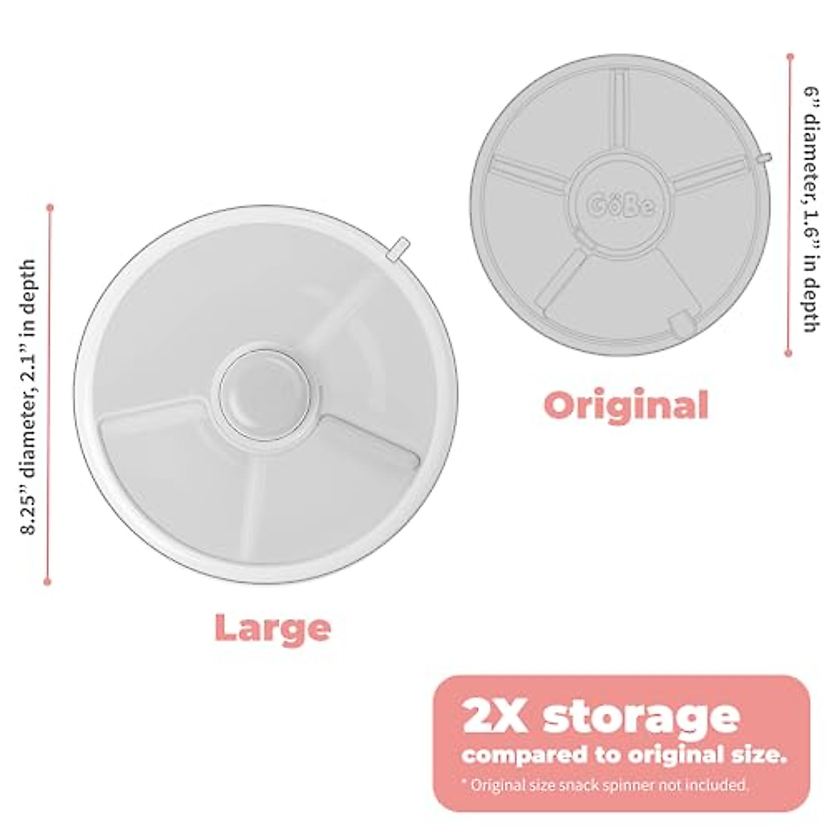 GoBe Kids Large Snack Spinner Bundle with Hand Strap and Sticker Sheet - Reusable Snack Container with 4 Compartment Dispenser & Sliding Door | BPA and PVC Free | Dishwasher Safe | No Spill, Leakproof