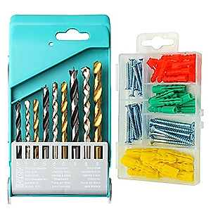 9pcs Twist Wood Masonry Drill Bits Set Concrete Anchors Screws Assortment Kit