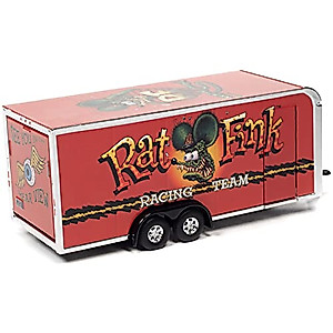 4-Wheel Enclosed Car Trailer Red Rat Fink 1/64 Diecast Model by Auto World AWSP093