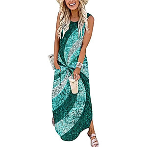 Maxi Dresses for Women 2023 Women Casual Printing Loose Sundress Long Dress Crisscross Sleeveless Split Maxi Dress Mint Green