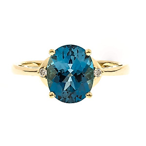 Gin & Grace 10K Yellow Gold Genuine London Blue Topaz Ring with Diamonds for women | Ethically, authentically & organically sourced (Oval-cut) shaped London Blue Topaz hand-crafted jewelry for her…