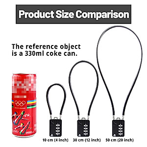 RESET-201 (2 Pack) 4 Digit Combination Padlock with 12 inch (30cm) Steel Cable,Cable Lock for Trash Can, Locker, Gym Locker, Luggage, Suitcase, Gun Case, Trigger,Helmet, 5mm Diameter, Black