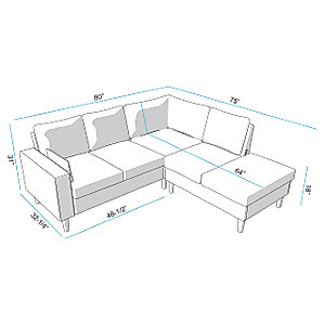Panana Sectional Sofa L-Shaped Corner Couch with Built-in USB Chairging Port Chaise, Cushion Backrest Solid Wood Legs Suite