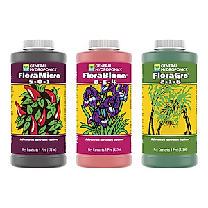 General Hydroponics FloraSeries Hydroponic Nutrient Fertilizer System with FloraMicro, FloraBloom and FloraGro, 1 pt.