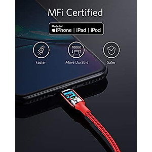 Anker Powerline+ III Lightning to USB A Cable, (6ft MFi Certified), USB Charging/Sync Lightning Cord Compatible with iPhone 11/Xs/XR/X/8/AirPods, iPad and More (Red)
