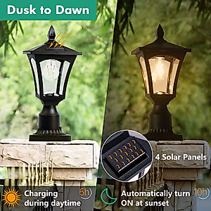 PASAMIC Solar Powered Black Pathway Light Fixture, 3000K Warm White, Weather Resistant, Energy Saving, IP44 Waterproof, 60 Lumens, 3" Standard Lamp Post or 5.6" Piers Included