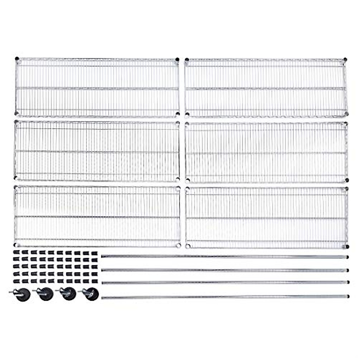 AmazonCommercial Heavy-Duty 6-Tier Steel Wire Shelving with Optional Wheels, NSF Certified, Chrome, 18" D x 48" W x 75" H (76'' H with wheels)