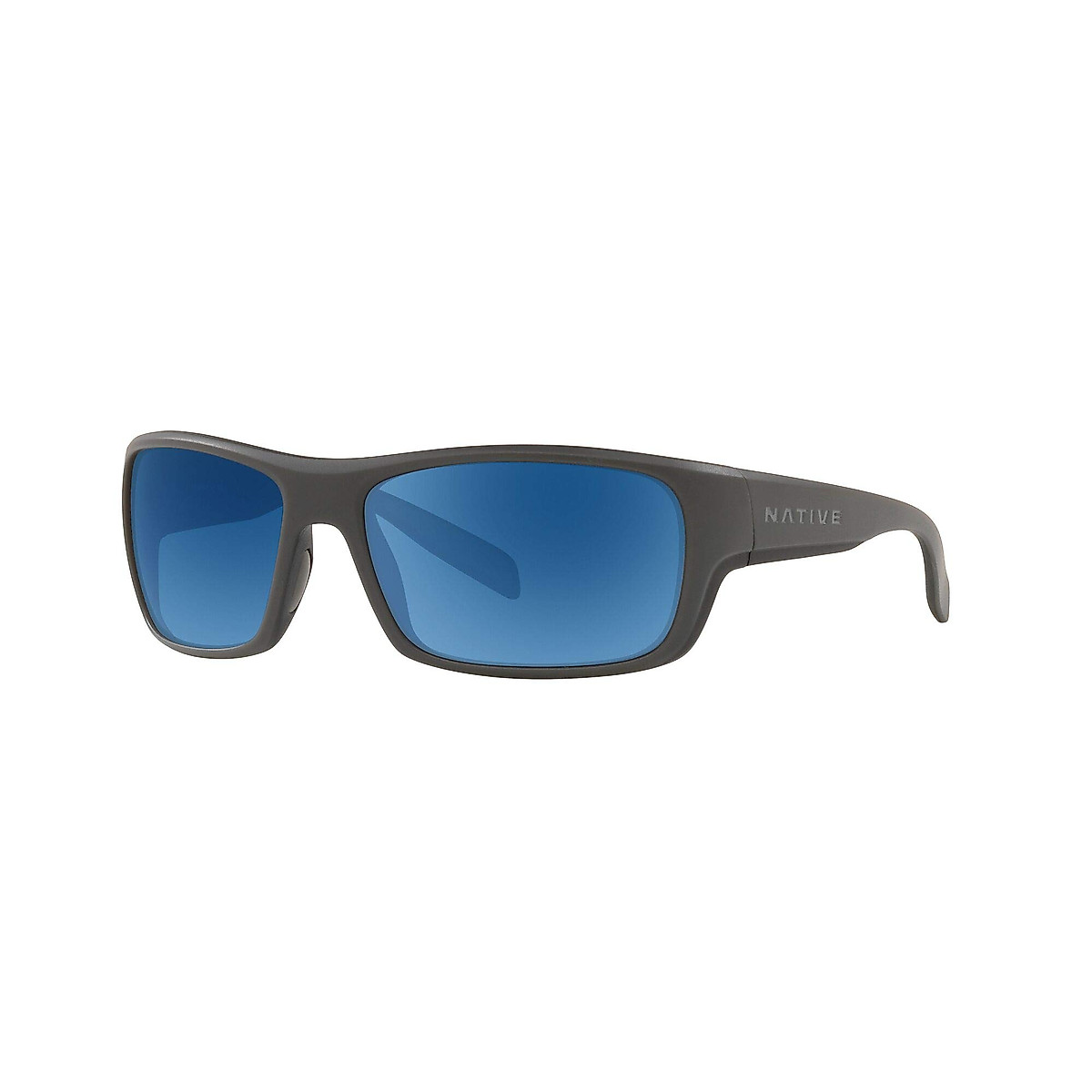 Native Eyewear Eddyline Polarized Rectangular Sunglasses, Granite/Matte Black/Blue Reflex, 64 mm