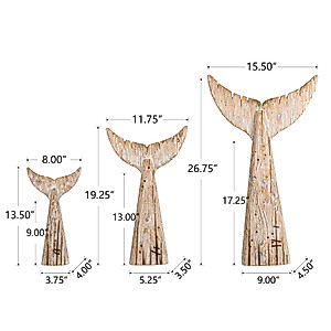 glitzhome Farmhouse Tabletop Decor Set of 3 Coastal Weathered Wood Whale Tail Statue Nautical Table Decor Rustic Distressed Wood Whale Tail Sculpture Table Centerpiece Home Decor