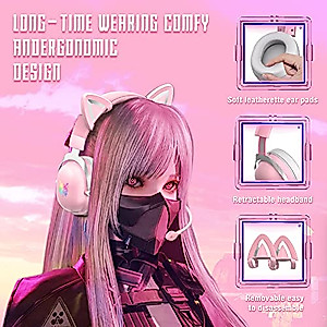 HOLULU Surround Sound Headphones with 3.5mm & USB C Plug, Compatible with PC Mobile Phones Tablet, PS5 PS4 Xbox One(Adapter Not Included) Gaming Headset with Detachable Cat Ears, RGB, Removable Mic…