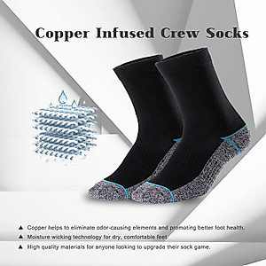 Kodal Copper Infused Crew Socks Business Athletic Moisture Wicking Odor Free Comfortable for All Day Wear (5 Pairs)