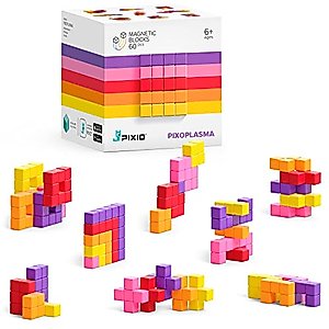 PIXIO Pixoplasma - 60 Magnetic Blocks - Small Magnet Blocks - Magnets for Kids & Adults - Magnet Toys - Magnet Tiles Alternative for Kids 8-12 Years