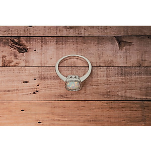 ORO LEONI 925 Sterling Silver Lab Created Opal 7mm Cushion Ring, Size 7