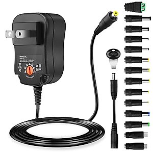 GMJYC 12W Universal AC Adapter Adjustable Multi-Voltage Power Supply for 3V 4.5V 5V 6V 7.5V 9V 12V 1A LED Strips CCTV Record Player Arduino Project Motors Routers NES with 14 Tips & Polarity Converter