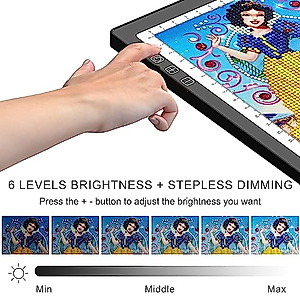ANALOI A4 Light Box, LED Light Tracing Pad Rechargeable, Portable Light Copy Board for Diamond Art Painting, 6 Levels Stepless Dimming Drawing Tracking Light Pad, Artistic Design Sketching