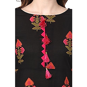 Janasya Indian Women's Tunic Tops Cotton Kurti for Women(JNE2170-KR-436-XXL) Black
