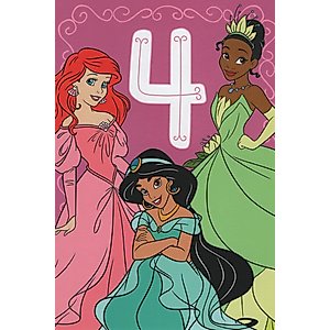Heartline by Hallmark Princess Happy 4th Birthday Card for Daughter with Princesses with Ariel, Jasmine and Tiana