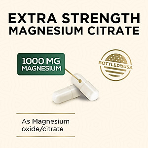 Magnesium Supplement (Citrate Oxide) 1000mg for Best Absorption, Supports Bone, Heart Health, Nerves, Muscles & Metabolism, Nature's Pure Magnesio Vitamin Pills, Bottled in USA, 60 Capsules