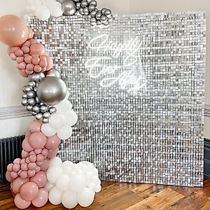 Silver Shimmer Wall Backdrop Sequin Disco Backdrop Panels for Party Photo Background 30 Packs Glitter Birthday Backdrops Bridal Baby Shower Wedding Decoration (6x5ft)
