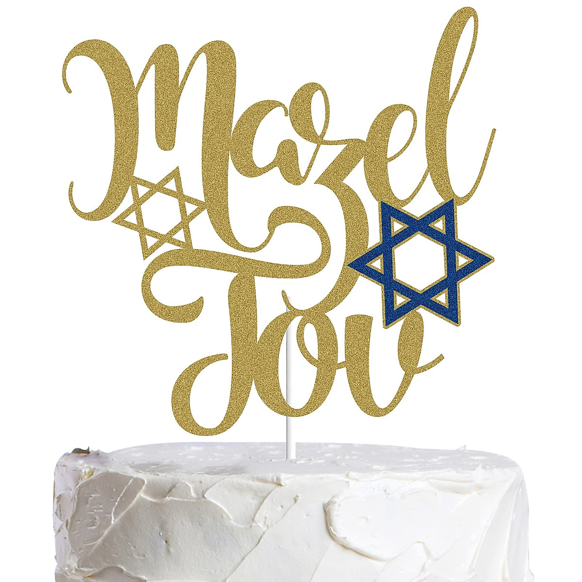 Mazel Tov Cake Topper Gold Glitter Jewish Birthday Chanukah Holiday Cake Decoration Hebrew Congratulations Hanukkah Star of David Party Supplies