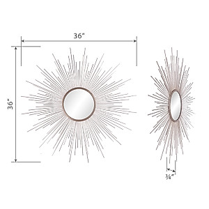 Patton Wall Decor Champagne Rays Sunburst Metal Framed Mirror, 36", Gold