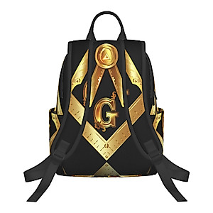 Cute Middle Backpack for Men Women, Lightweight Laptop Backpack Compatible with Gold Freemason Freemasonry Masonic Large Capacity Bookbag for Pencil Box Textbook Bottles