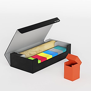 Premium Card Game Deck Storage Box and Playmat Case - Holds 550+ Double Sleeved Cards - YugiOh/MTG Card Holder Storage Case - Game Card Box with Mat Case and Removable Compartment (Black-Grey)