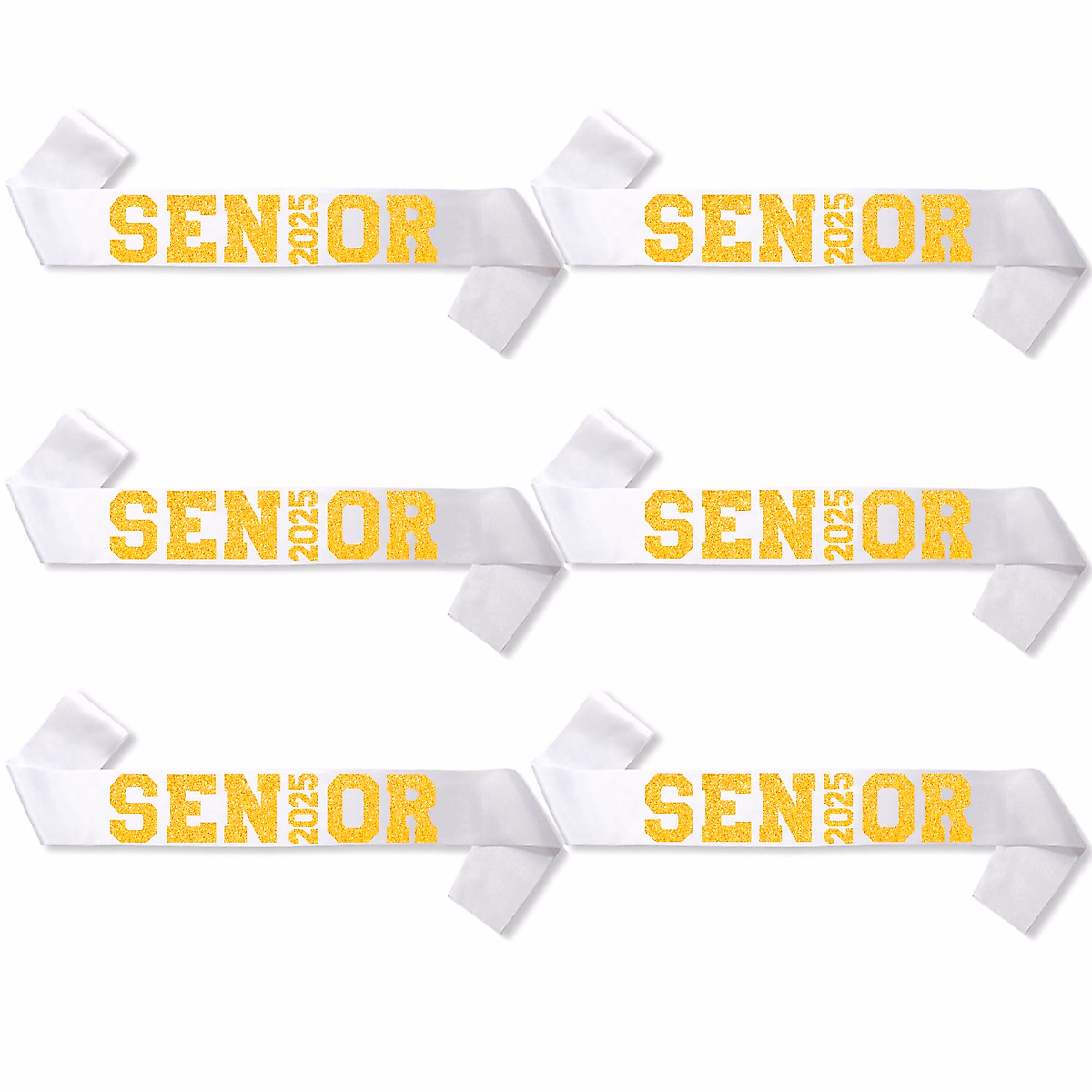 6Pcs White Senior 2025 Satin Sashes with Gold Glitter Letters Senior 2025 Decorations - 2025 Graduation Celebrations Sashes - Senior Cheer Sash - Cheerleader Sash - Class Competition Sashes