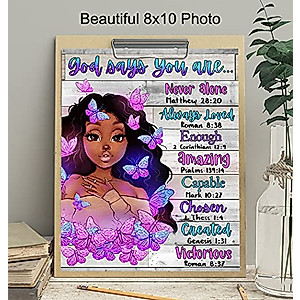 Black Girl Wall Art & Decor - African American Women Woman Teen Picture Poster Print - Cute Positive Affirmations - Inspirational Motivational Religious Gifts- Bedroom Living Room Home Office Bathroom