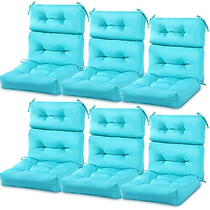 Mixweer 6 Pack Outdoor/Indoor High Back Chair Cushion Waterproof Rocking Chair Pads Tufted Seat/Back Chair Cushion Weather Resistant Adirondack Chair Cushions for Outdoor Patio Furniture (Blue)