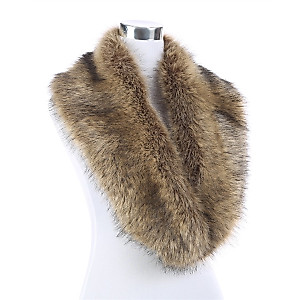 Lucky Leaf Women Winter Faux Fur Ornate Scarf Wrap Collar Shrug for Cocktail Party Bridal Wedding (Paille, 100cm / 39inch)