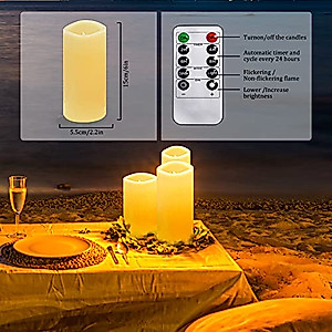 OSHINE Flameless Candles, Set of 1Real Wax Battery Operated Candles, Ivory Flickering Pillar, Electric LED Candles with 10-Key Remote and 24 Hours Timer for Home Decor (D2.2 x H6)