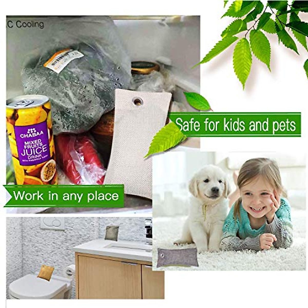Charcoal bags Odor Absorber Activated Bamboo Charcoal Air Purifying Bag for Home Odor Eliminator Car Air Freshener for Closet Deodorizer Shoe Room Basement Litter Box Pet safe Bag 15Packs×100g